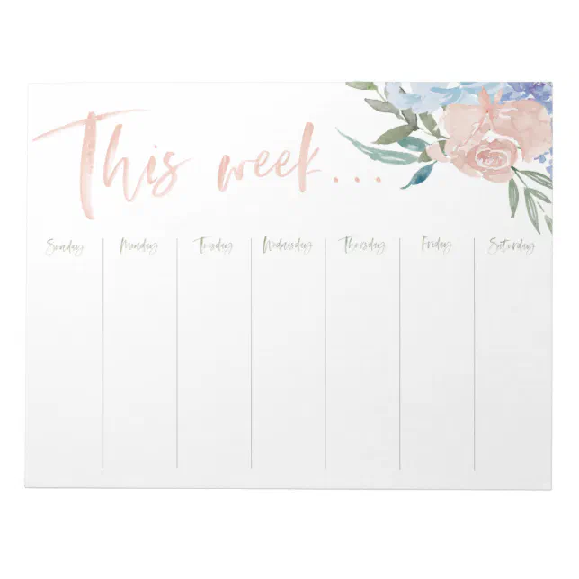 Weekly calendar watercolor flowers notepad | Zazzle