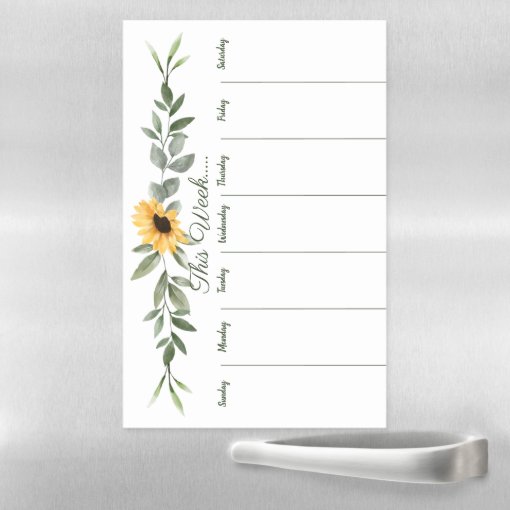 Weekly Calendar Watercolor Yellow Sunflower Magnetic Dry Erase Sheet ...