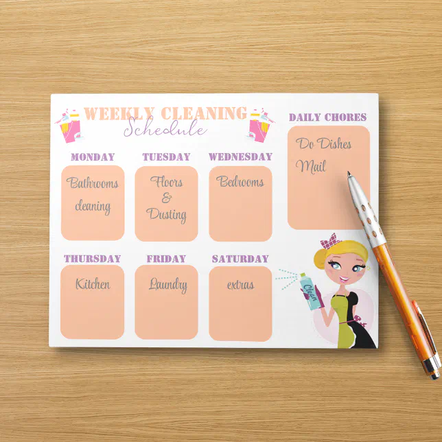 weekly cleaning schedule checklist template chic notepad | Zazzle
