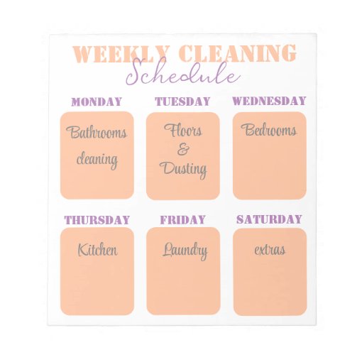 weekly cleaning schedule checklist template notepad | Zazzle
