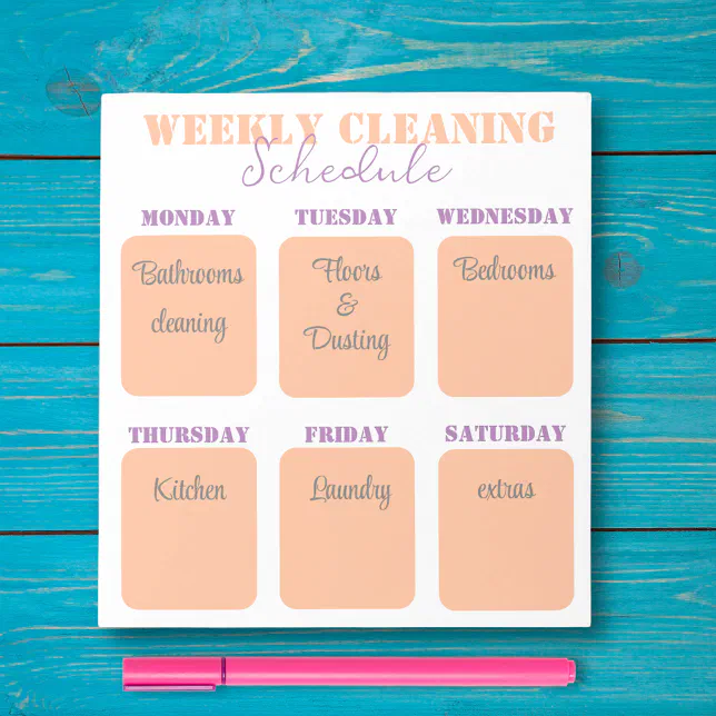 weekly cleaning schedule checklist template notepad | Zazzle