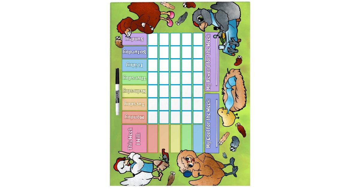 Weekly Goals and Rewards Chart with Chickens Dry Erase Board | Zazzle