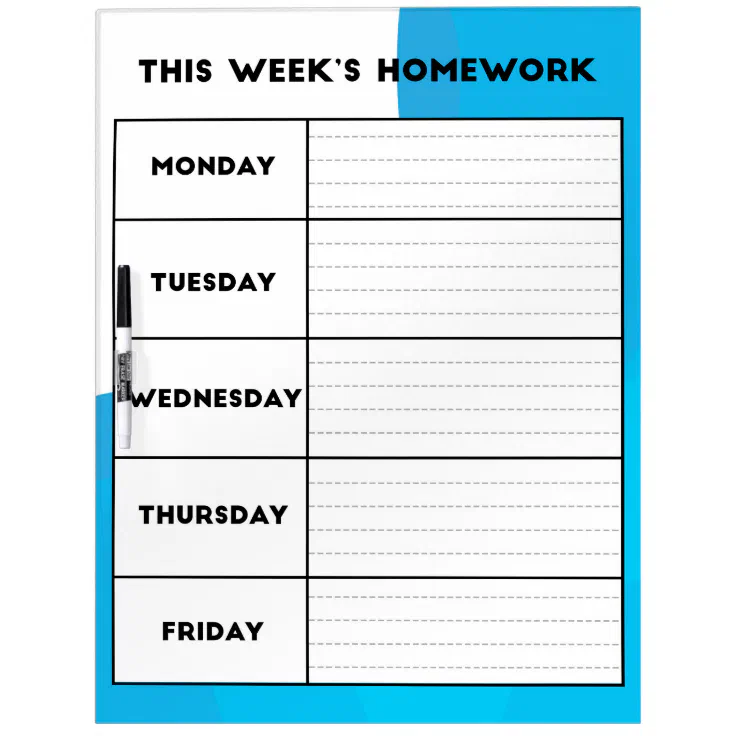 Weekly Homework Schedule Dry Erase Board | Zazzle