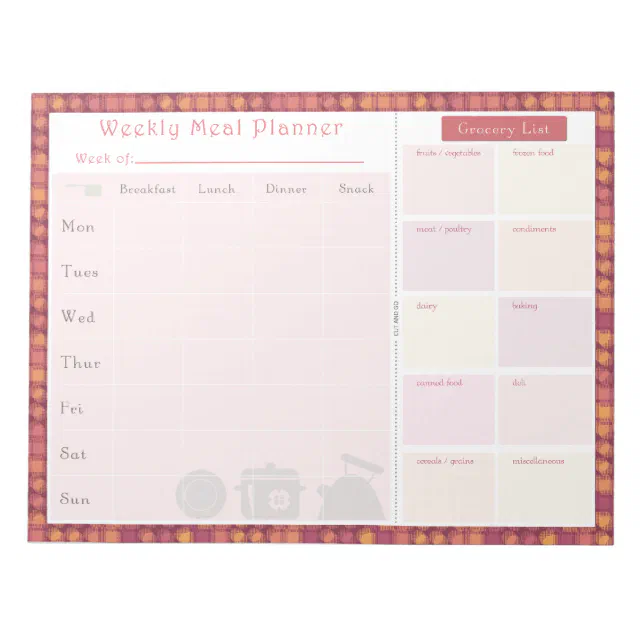 Weekly Meal Planner Autumn Overlap Notepad | Zazzle