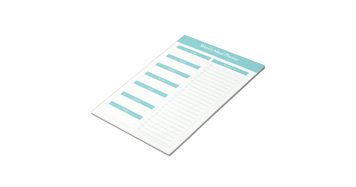 Weekly Meal Planner - Turquoise Notepad | Zazzle