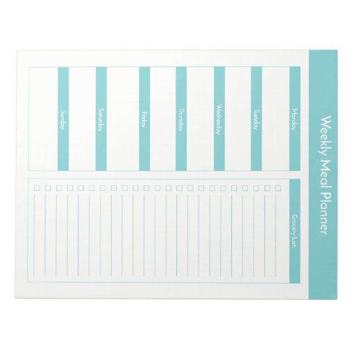 Weekly Meal Planner - Turquoise Notepad | Zazzle