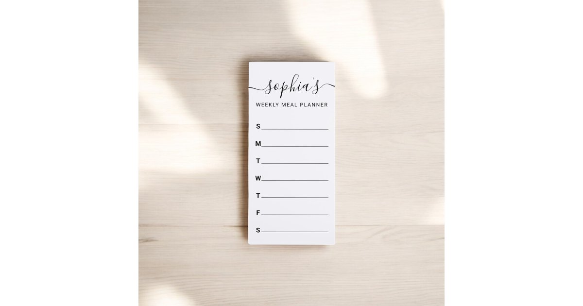 Weekly Meal Script Calligraphy White Magnetic Notepad | Zazzle