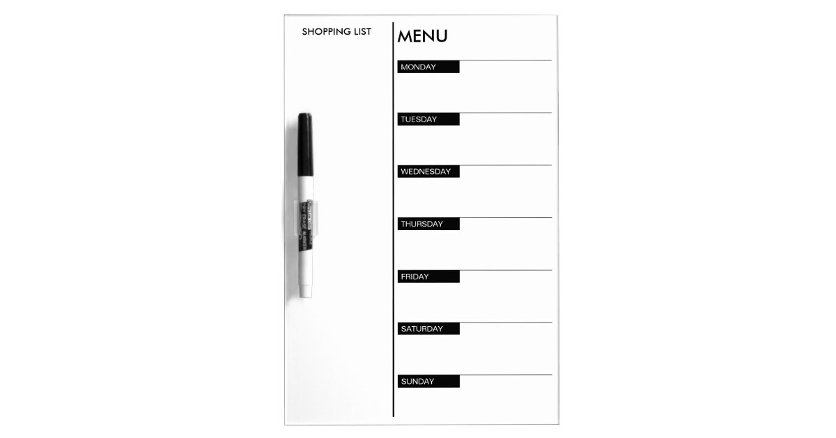 Weekly Menu Dry Erase Board with Shopping List | Zazzle