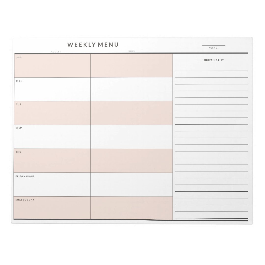 Weekly Menu Planner Notepad | Zazzle