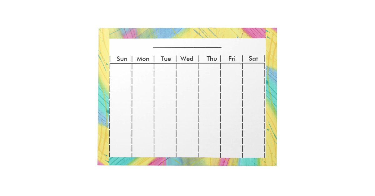 Weekly Pastel Planner Chart with Days of the Week Notepad | Zazzle