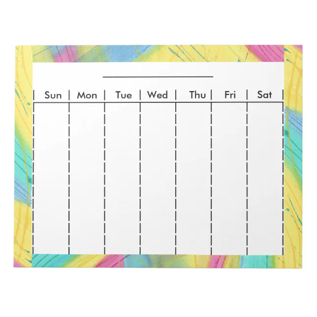Weekly Pastel Planner Chart with Days of the Week Notepad | Zazzle