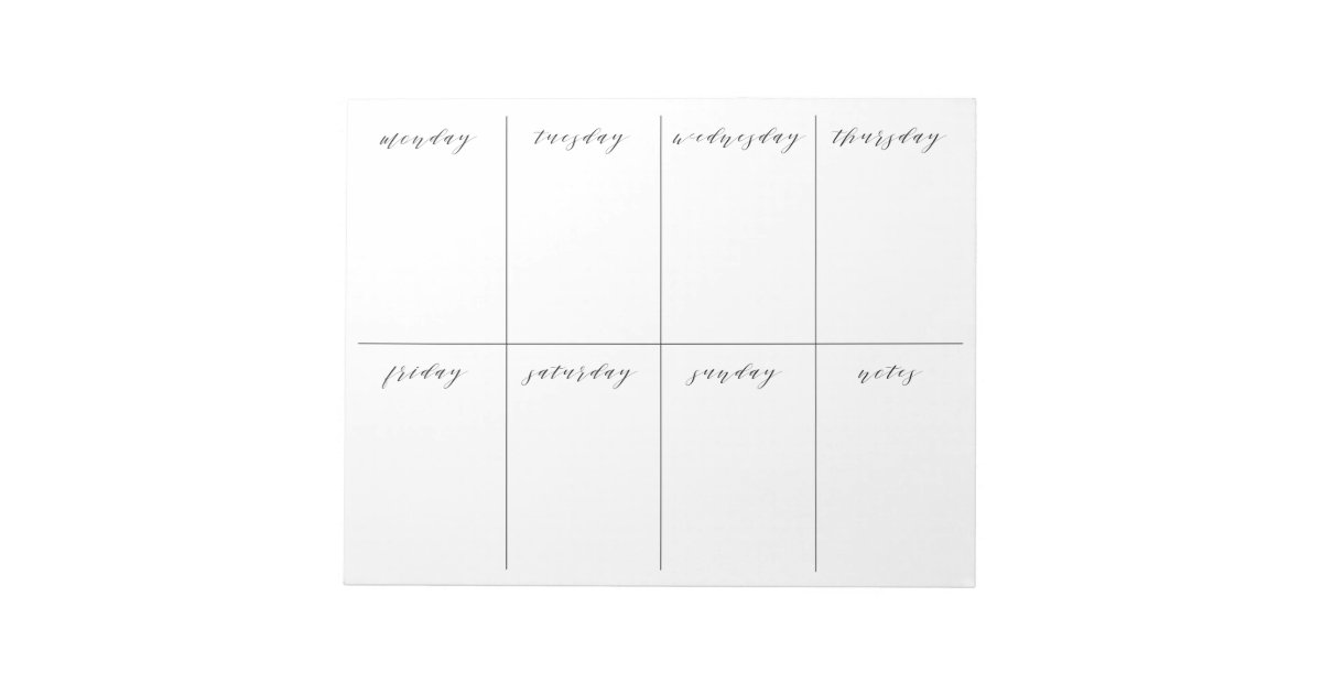Weekly Planner Blank Calendar Notepad | Zazzle