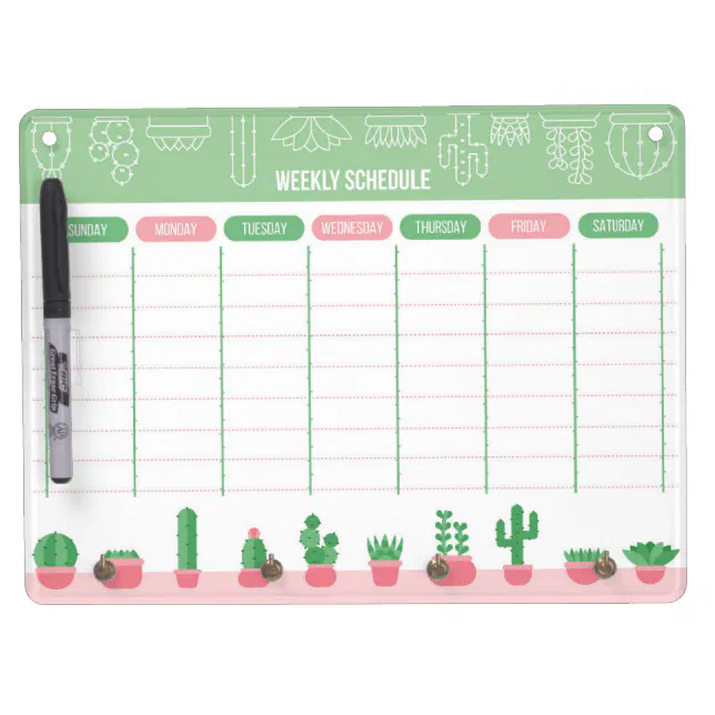 Weekly Planner Cactus Succulent Dry Erase Board | Zazzle