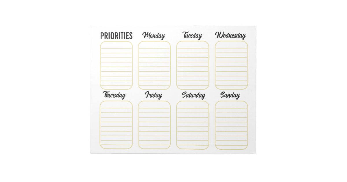 Weekly Planner Calendar Tear Away White Notepad | Zazzle