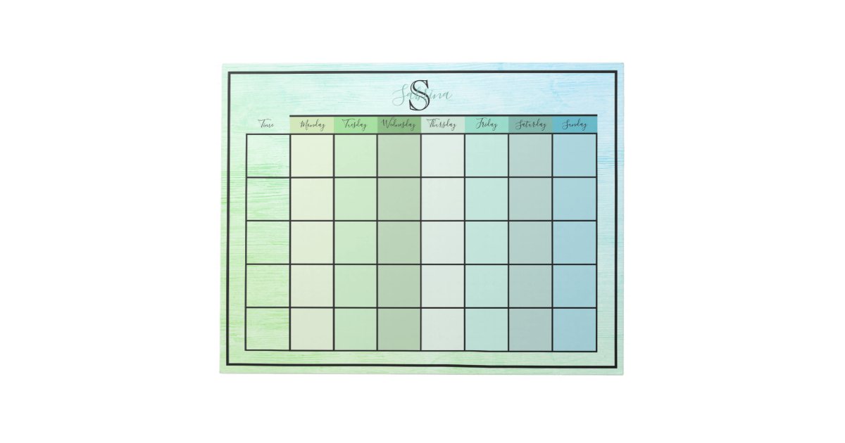 Weekly Planner Daily Blue Green Color Notepad | Zazzle