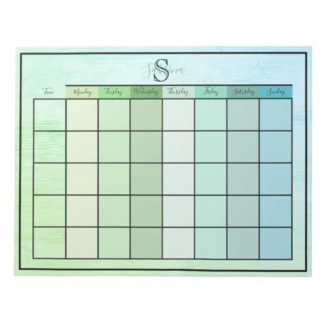Weekly Planner Daily Blue Green Color Notepad | Zazzle