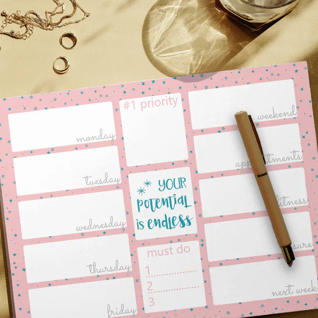 Weekly Planner Daily To Do List Pink Teal Stars Notepad | Zazzle