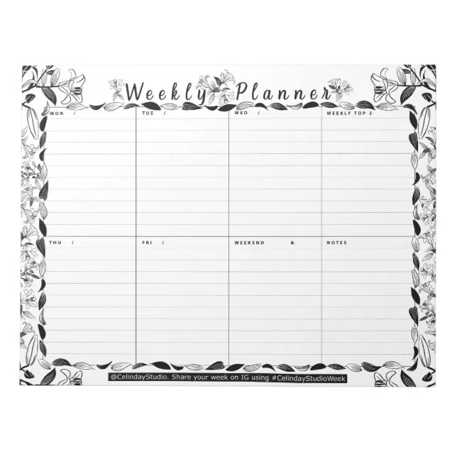 Weekly Planner Floral Art Coloring Page Notepad | Zazzle