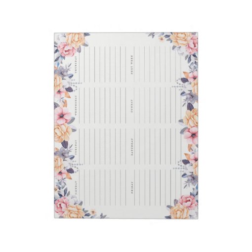 Weekly Planner Girl Floral Watercolor Notepad | Zazzle