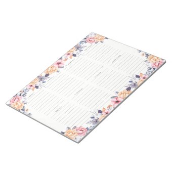 Weekly Planner Girl Floral Watercolor Notepad | Zazzle