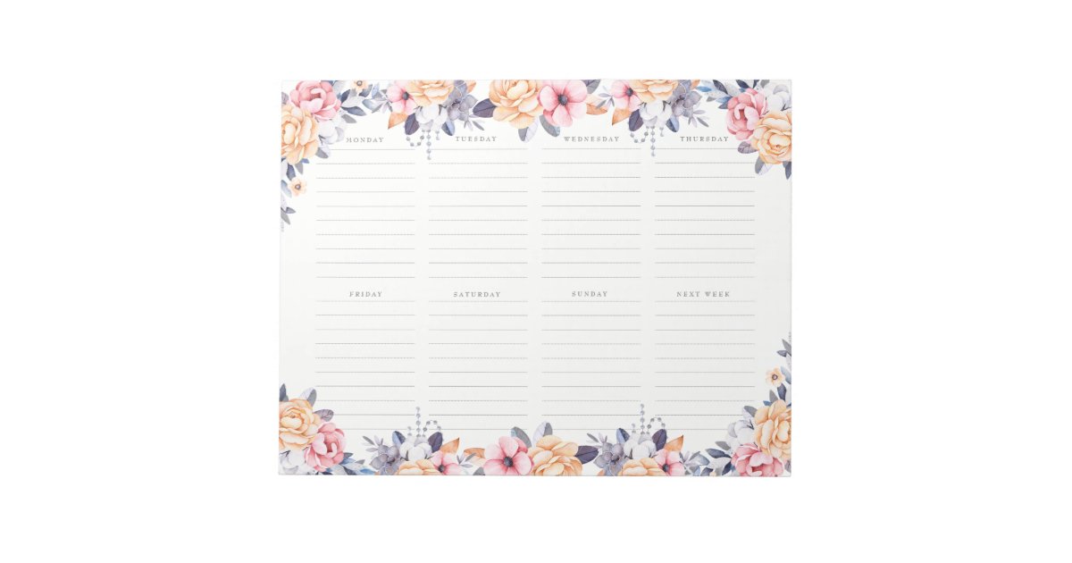 Weekly Planner Girl Floral Watercolor Notepad | Zazzle