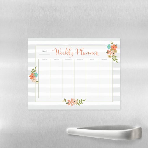 Weekly Planner Grey Stripe Floral Magnetic Dry Erase Sheet | Zazzle