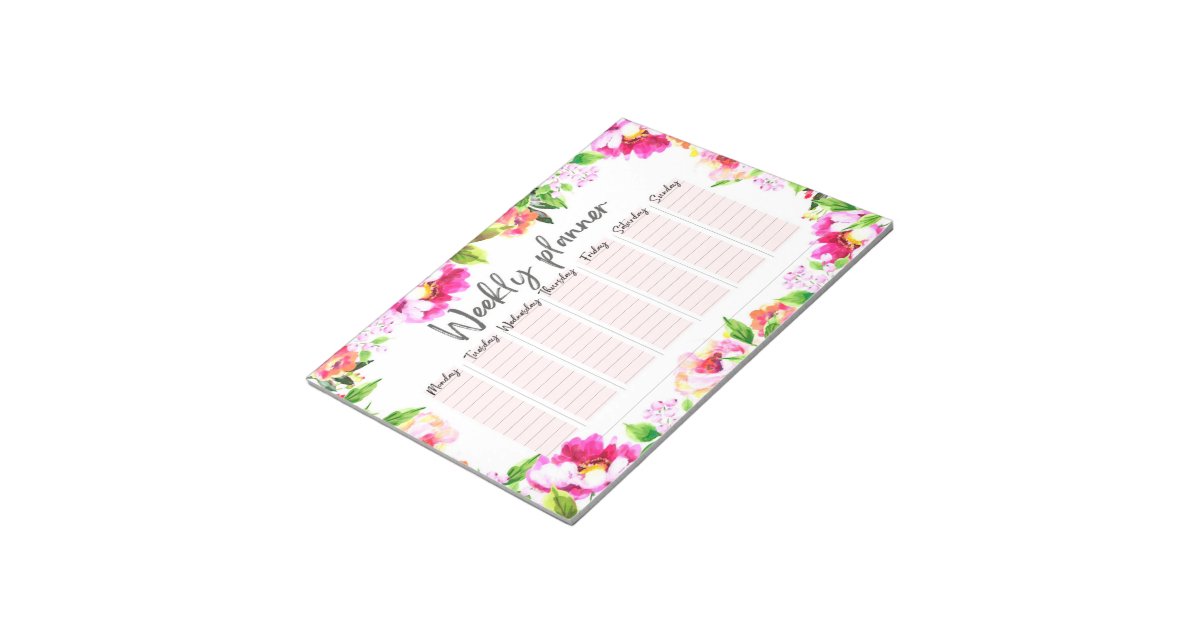 Weekly Planner in Bright Watercolor Floral Design Notepad | Zazzle