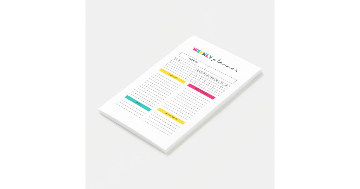 Weekly Planner Journal Post-it Notes | Zazzle