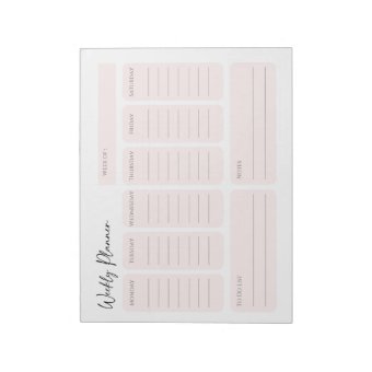 Weekly Planner Landscape in Blush Pink Notepad | Zazzle