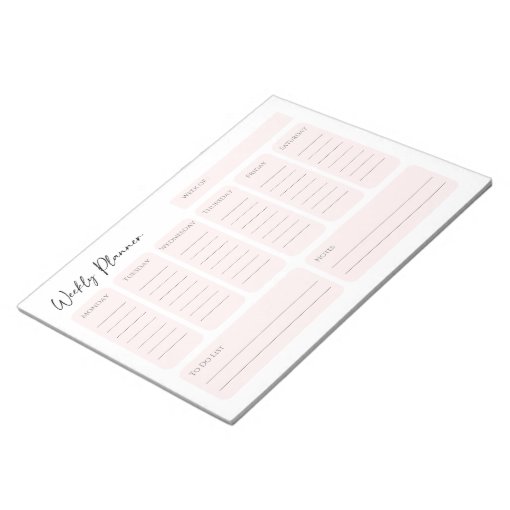 Weekly Planner Landscape in Blush Pink Notepad | Zazzle