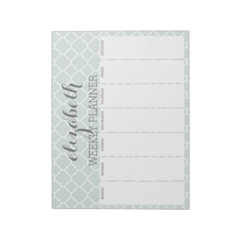 Weekly Planner Mint & Gray Quatrefoil Pattern Notepad | Zazzle