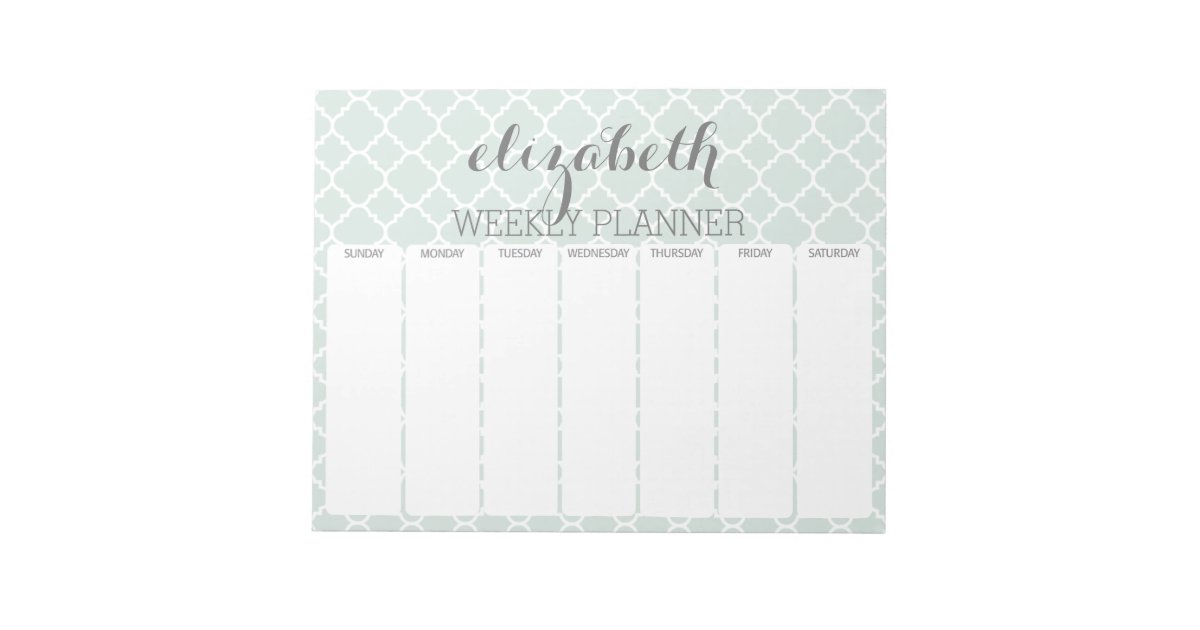 Weekly Planner Mint & Gray Quatrefoil Pattern Notepad | Zazzle