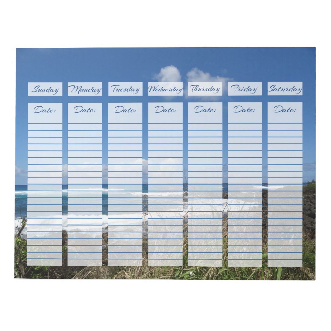 Weekly Planner Ocean Waves Photograph Beach Grass Notepad | Zazzle