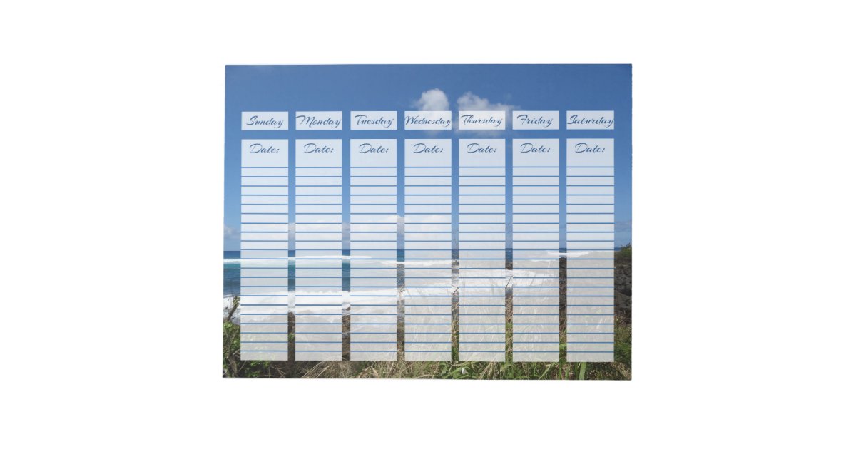 Weekly Planner Ocean Waves Photograph Beach Grass Notepad | Zazzle