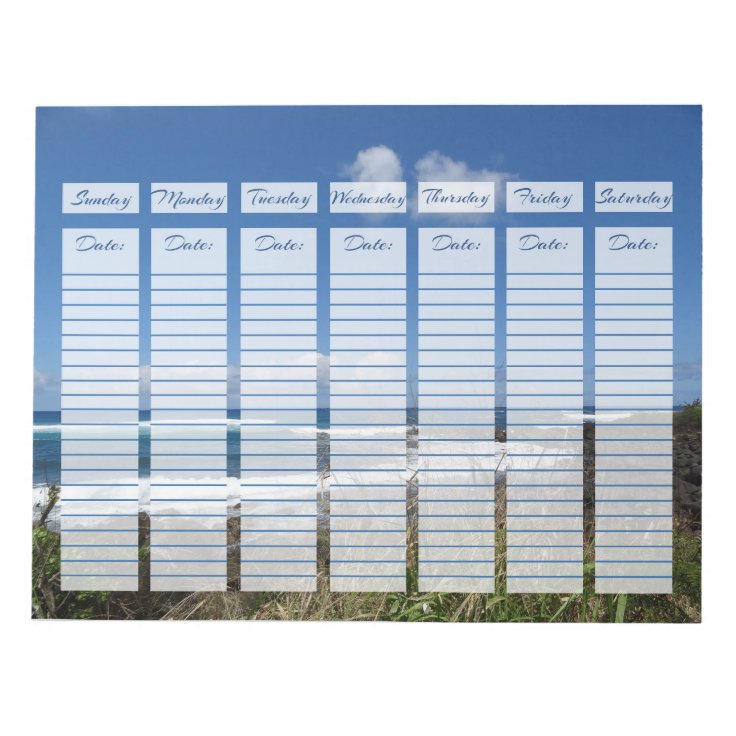 Weekly Planner Ocean Waves Photograph Beach Grass Notepad | Zazzle