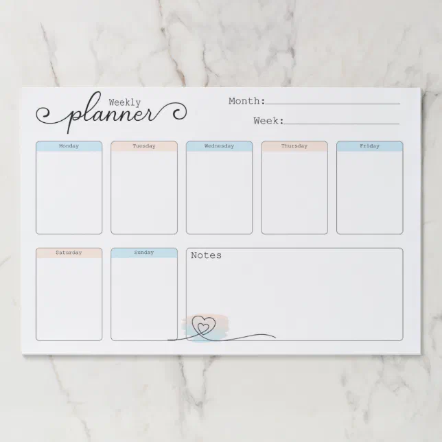 Weekly Planner Organizer Calendar Tear Away Paper Pad | Zazzle