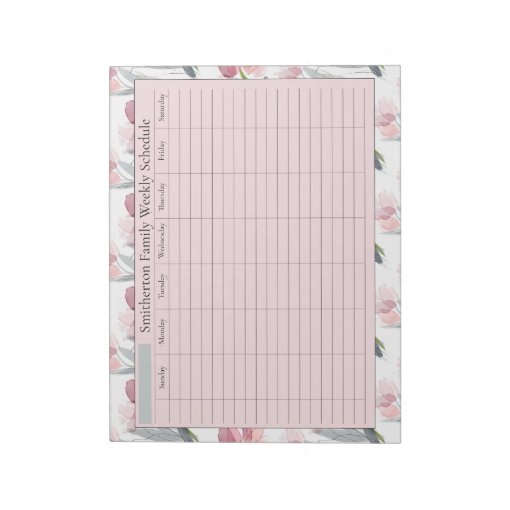 Weekly Planner Schedule Pink Flowers White Notepad | Zazzle