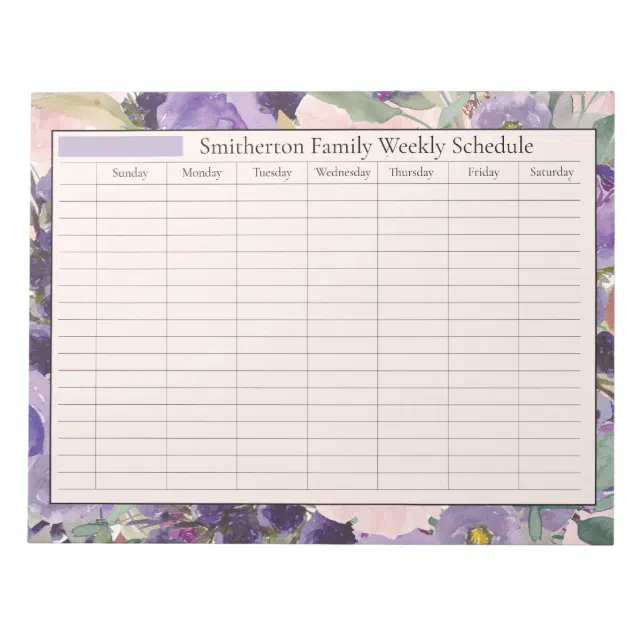Weekly Planner Schedule Pink Purple Flowers Notepad | Zazzle