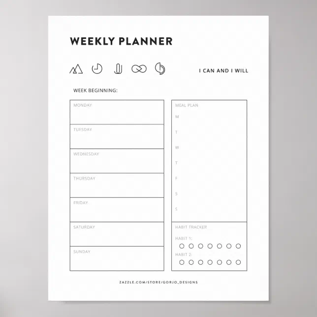 Weekly planner schedule to do list menu organizer poster | Zazzle