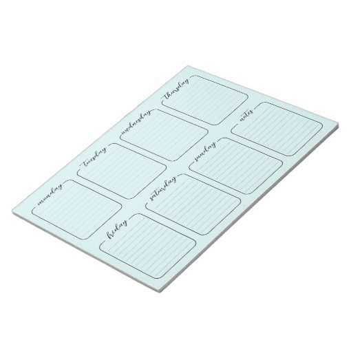 Weekly Planner Simple White Editable Text Mint Notepad | Zazzle