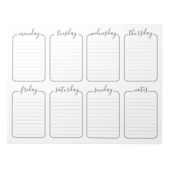 Weekly Planner Simple White Editable Text Notepad | Zazzle.com