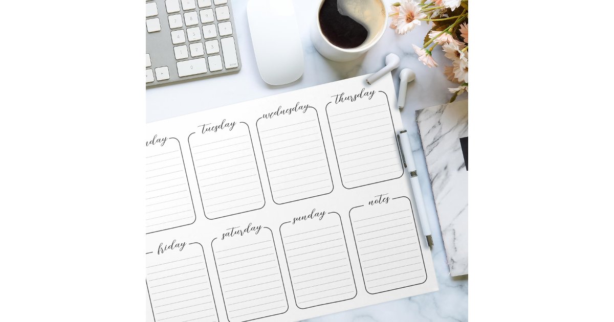 Weekly Planner Simple White Editable Text Notepad | Zazzle