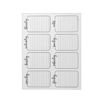Weekly Planner Simple White Tear Away Calendar Notepad | Zazzle