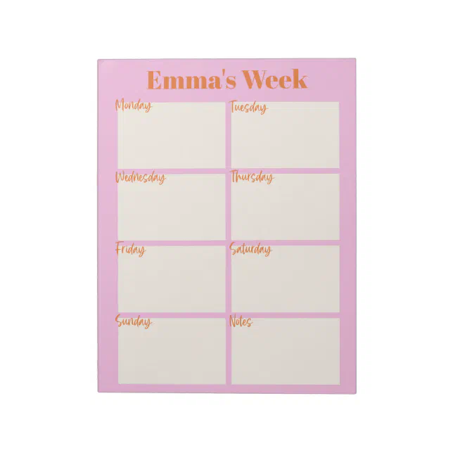 Weekly Planner To Do List Pink Monogram Name Cute Notepad | Zazzle