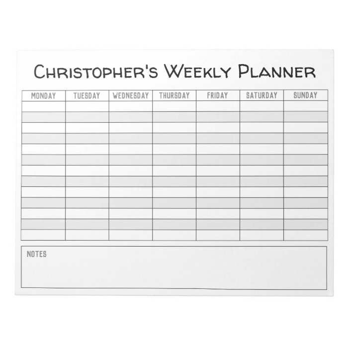Weekly Planner to Personalise with Name Choice. Notepad | Zazzle.com