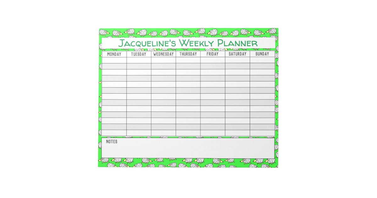 Weekly Planner to Personalise with Name Choice. Notepad | Zazzle