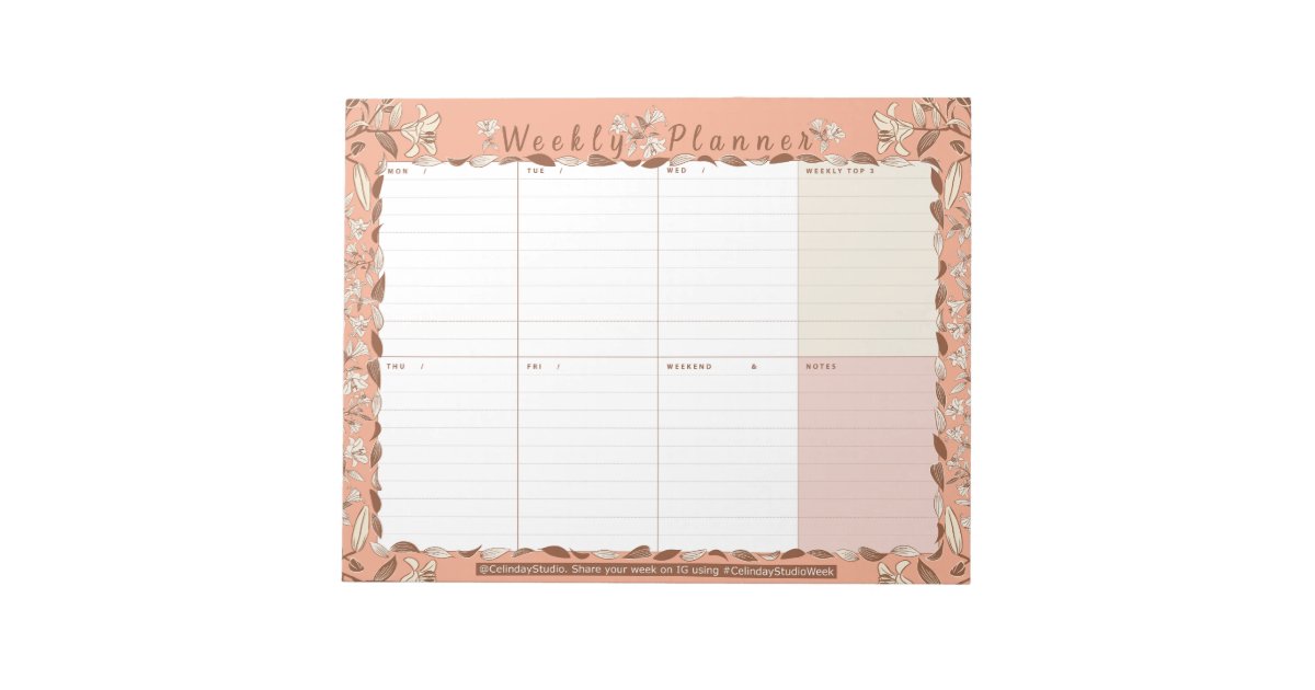 Weekly Planner Week At A Glance Floral Notepad | Zazzle