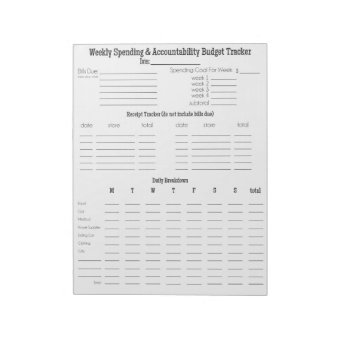 Weekly Spending & Accountability Budget Notepad | Zazzle