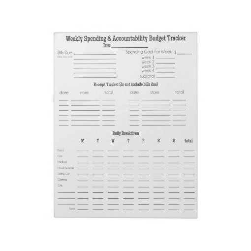 Weekly Spending & Accountability Budget Notepad | Zazzle