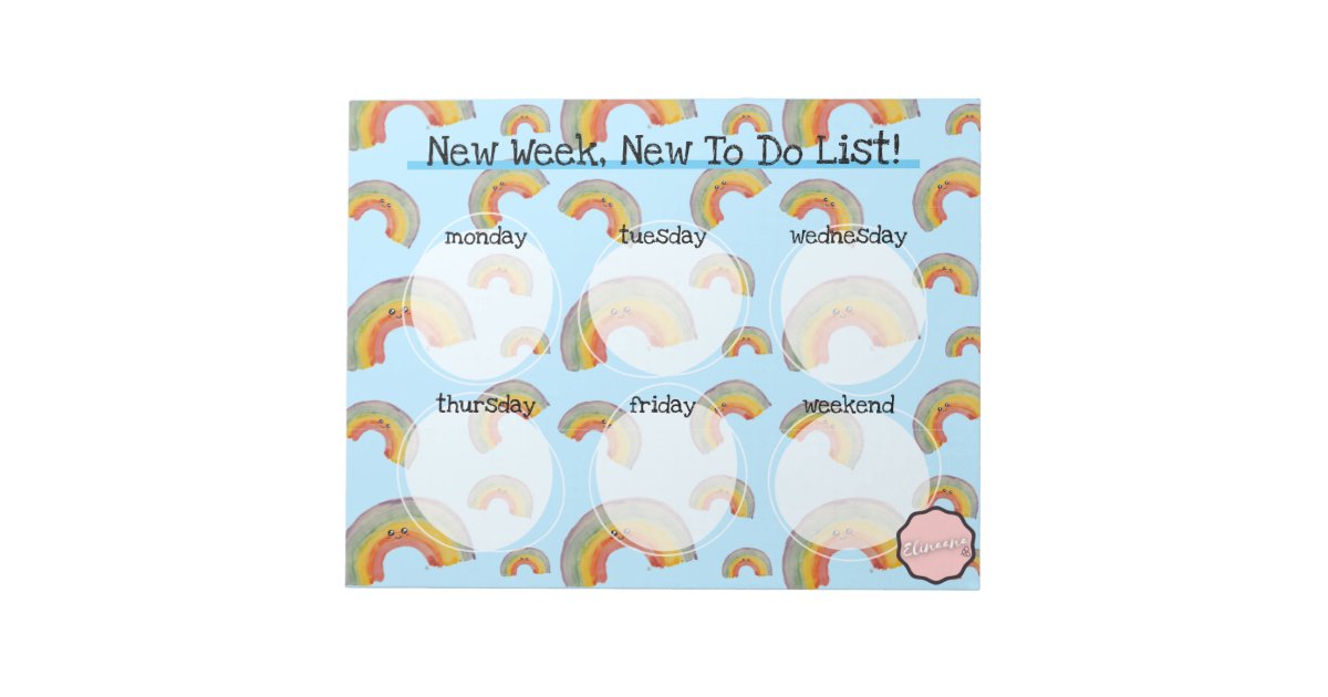 Weekly To Do List, Kawaii Rainbow Notepad | Zazzle